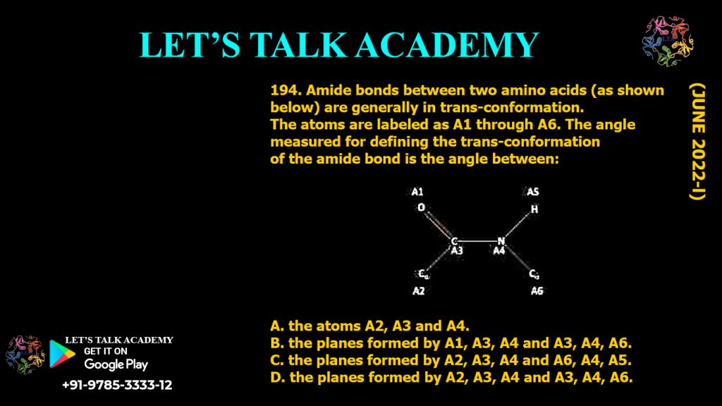 Which Angle Defines the Trans-Conformation of an Amide Bond? - CSIR NET ...