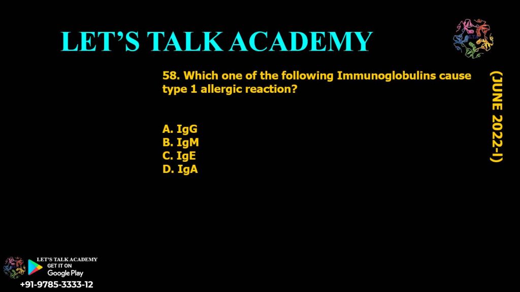 Immunoglobulins Involved in Type 1 Allergic Reactions: IgE