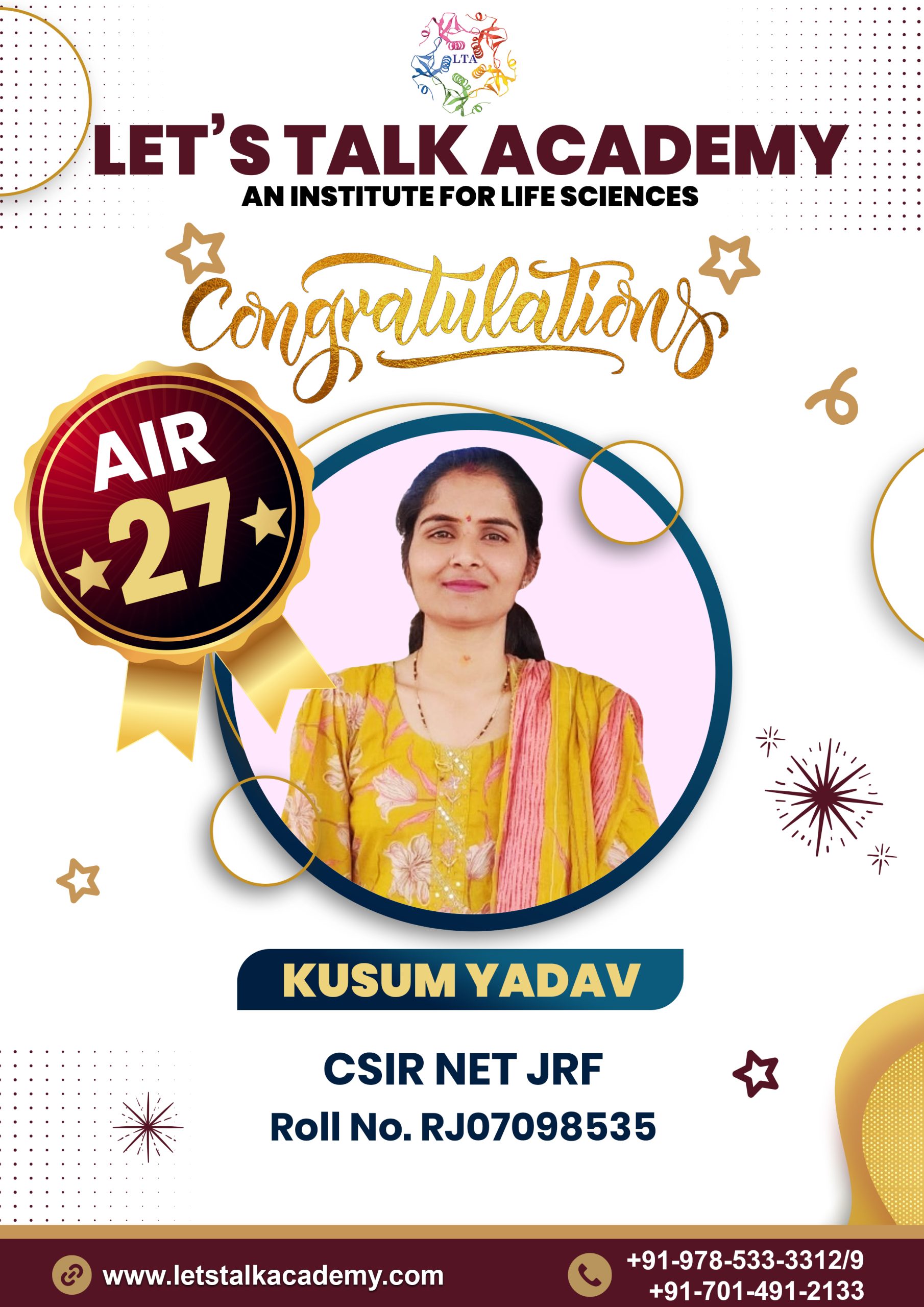 Kusum Yadav | CSIR NET JRF LIFE SCIENCE GATE LIFE SCIENCE DBT ...