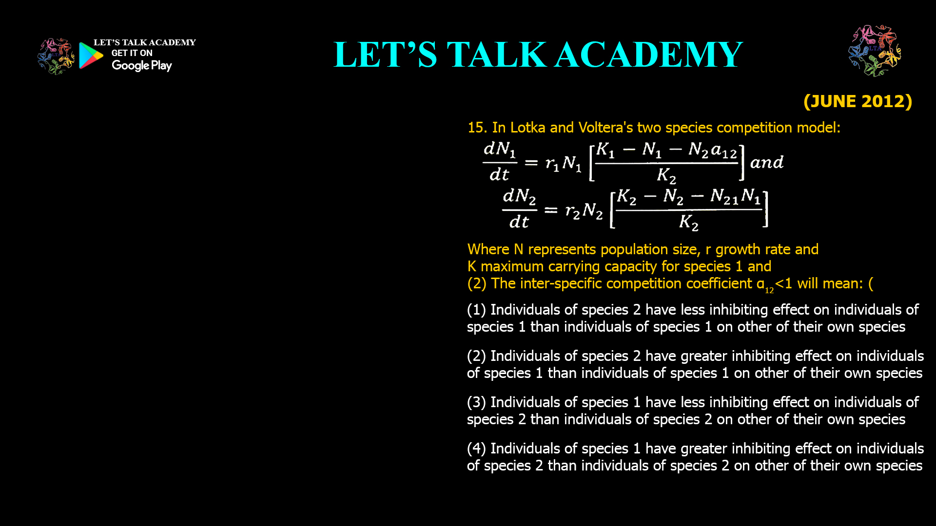 Understanding the Lotka-Volterra Competition Coefficient: What Does α₁₂