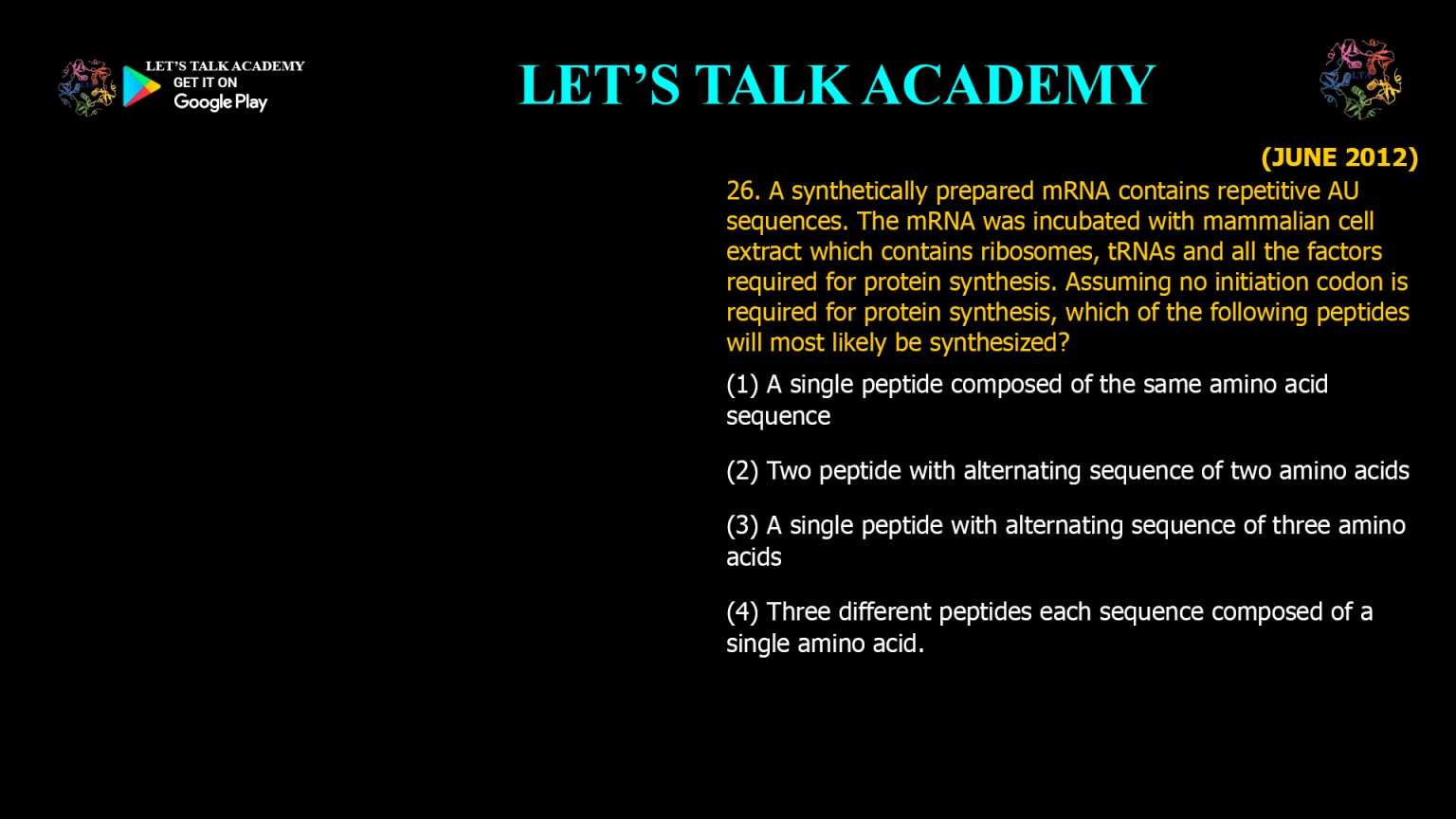What Peptides Are Synthesized from Synthetic mRNA with Repetitive AU ...