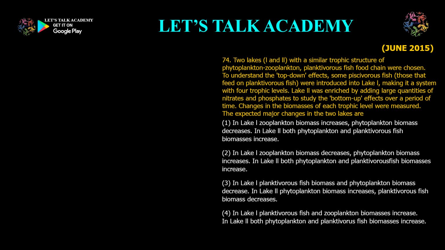 Top-Down vs. Bottom-Up Effects in Lakes: Predicting Biomass Changes ...