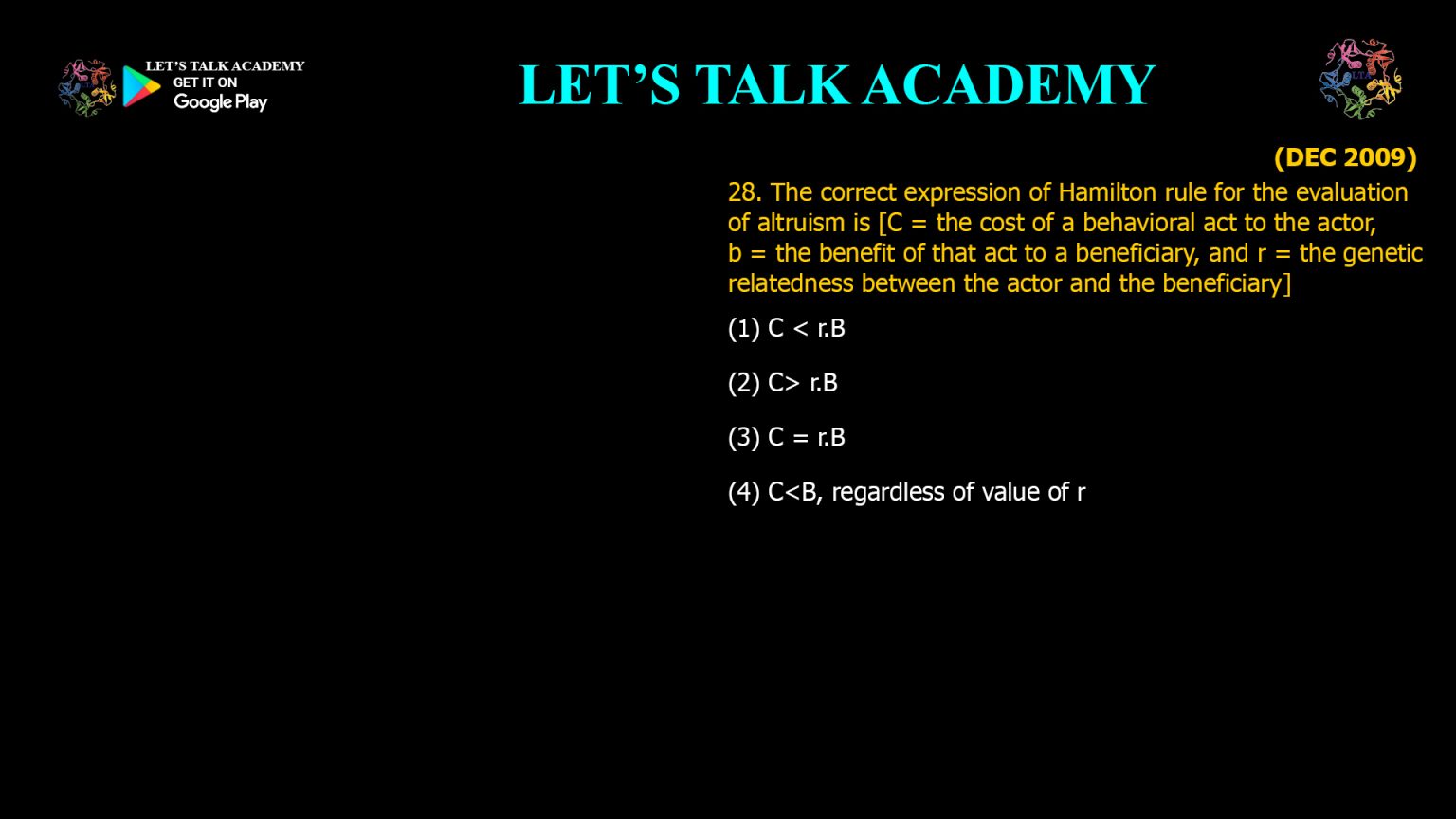 Hamilton’s Rule: The Mathematical Expression Explaining the Evolution of Altruism - CSIR NET ...