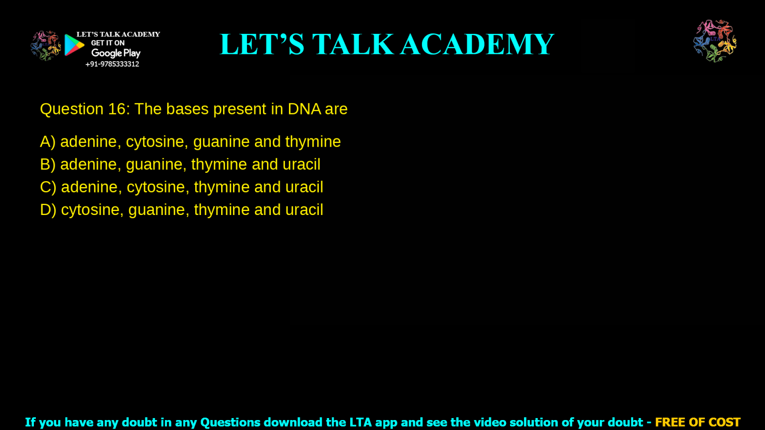 Bases Present in DNA - CSIR NET LIFE SCIENCE COACHING | NTA NET LIFE ...