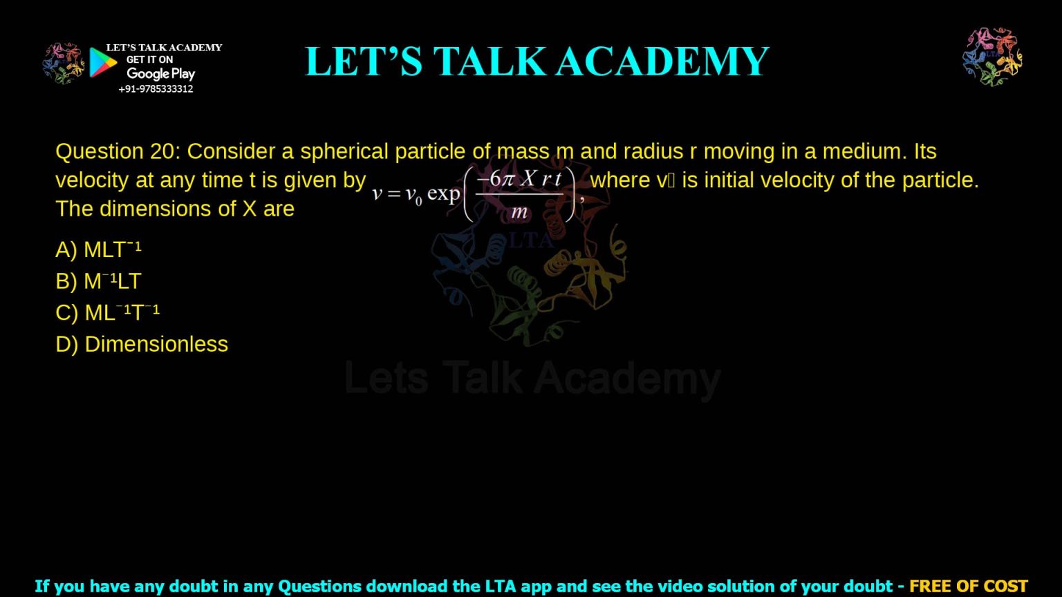 Dimensions of X in Spherical Particle Velocity Equation - CSIR NET LIFE ...