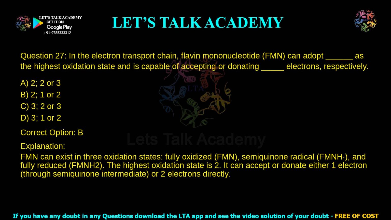 FMN Highest Oxidation State in Electron Transport Chain - CSIR NET LIFE ...