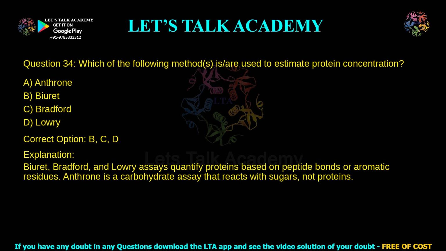 Protein Concentration Estimation Methods - CSIR NET LIFE SCIENCE ...