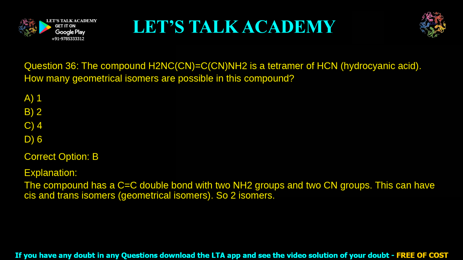 H2NC(CN)=C(CN)NH2 Geometrical Isomers - CSIR NET LIFE SCIENCE COACHING ...