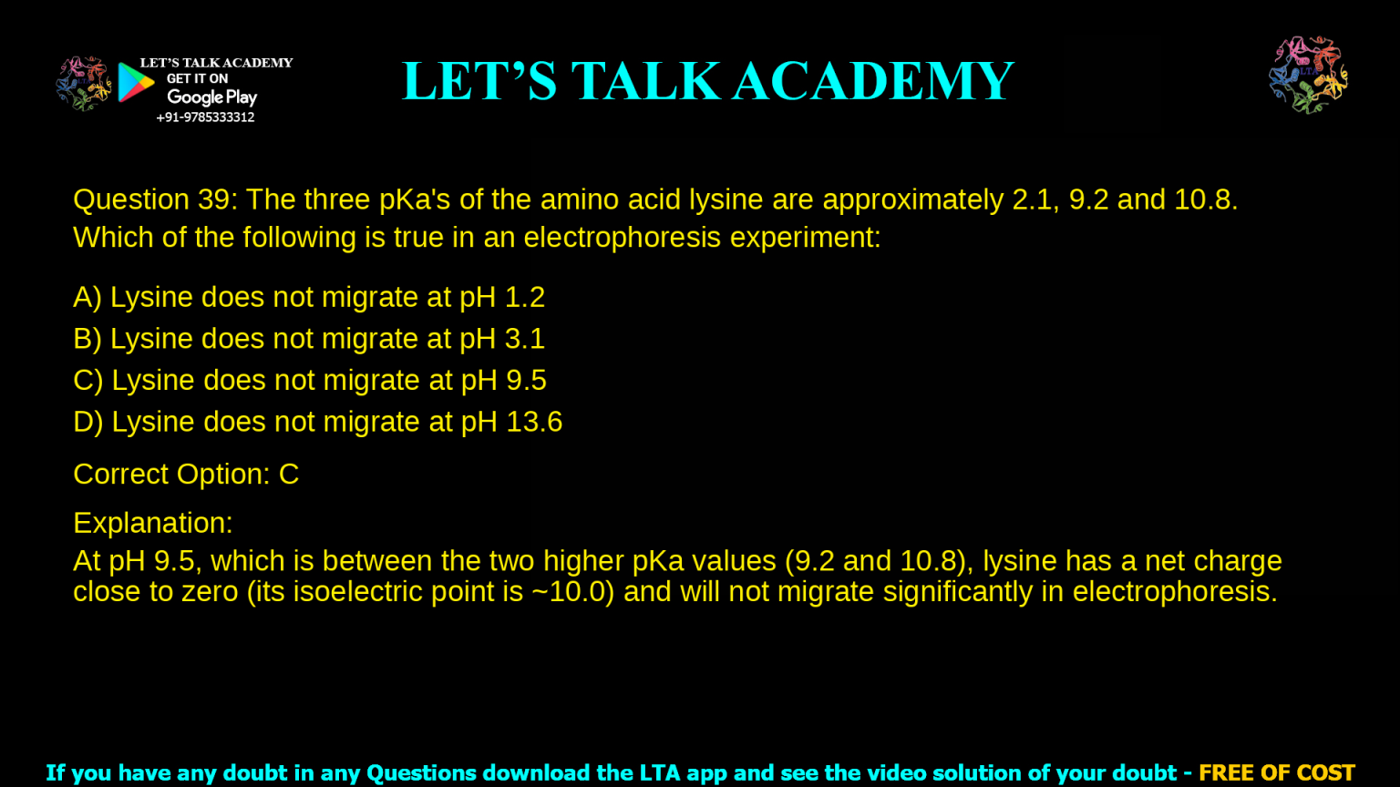 Lysine Electrophoresis pI Calculation - CSIR NET LIFE SCIENCE COACHING ...