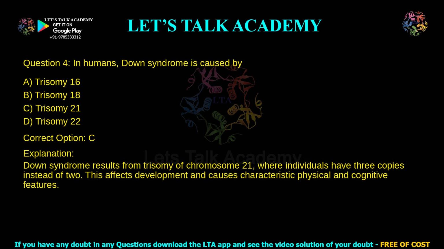 Down Syndrome Caused by Trisomy 21 - CSIR NET LIFE SCIENCE COACHING ...