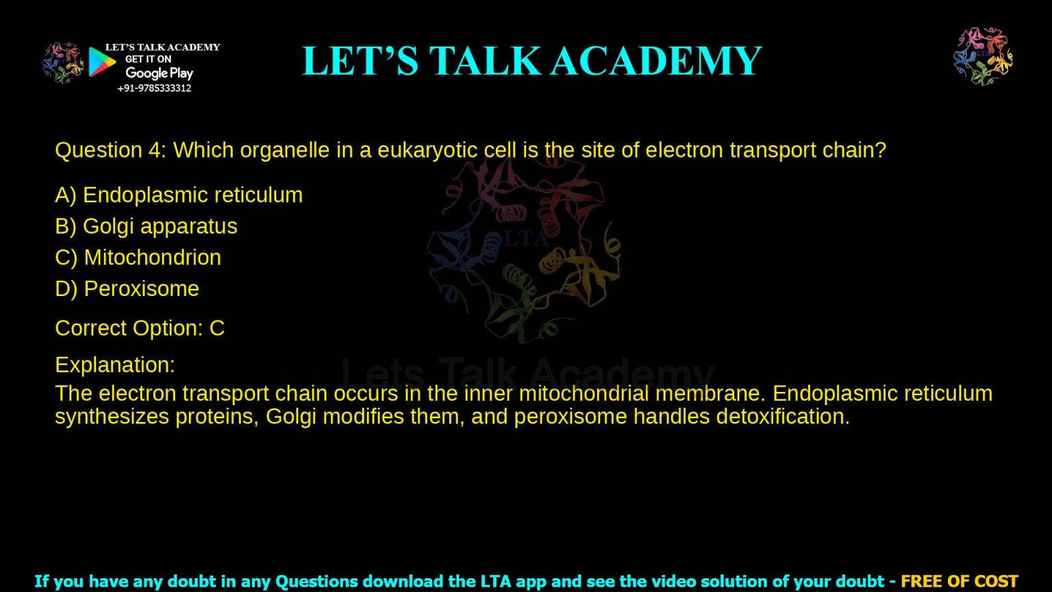Electron Transport Chain Site in Eukaryotic Cell - CSIR NET LIFE ...