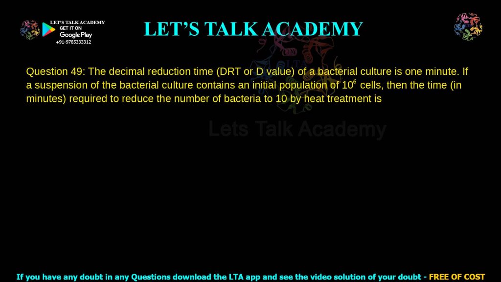 Decimal Reduction Time DRT D Value Bacterial Culture Calculation - CSIR ...
