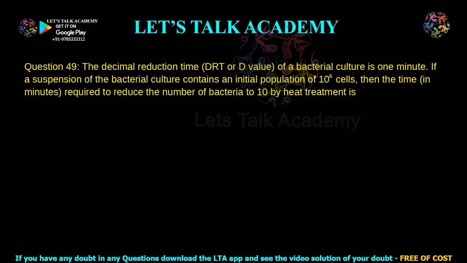 Decimal Reduction Time DRT D Value Bacterial Culture Calculation - CSIR ...