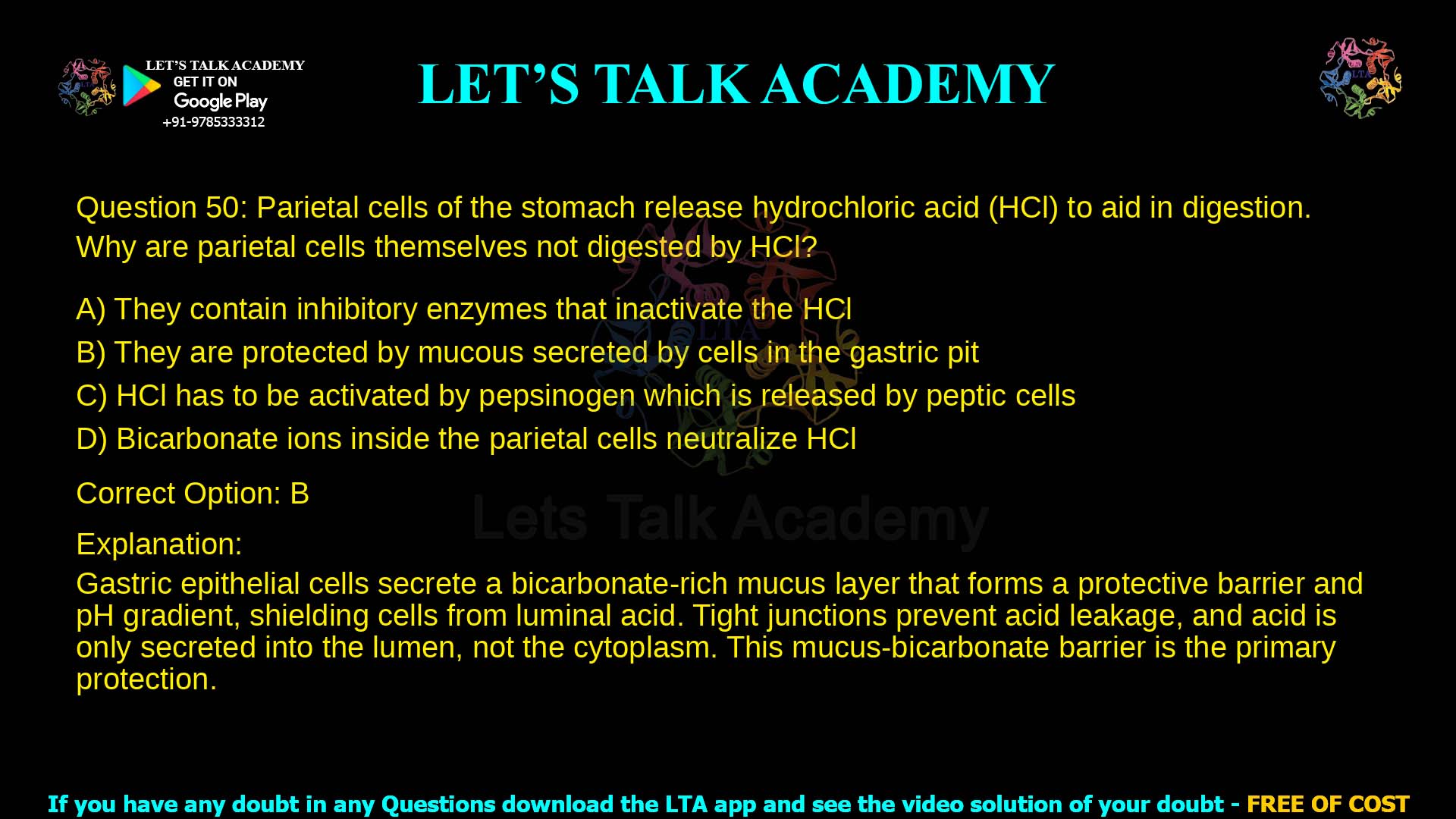 Parietal Cells HCl Protection - CSIR NET LIFE SCIENCE COACHING | NTA ...