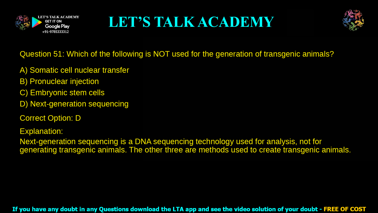 Generation of Transgenic Animals - CSIR NET LIFE SCIENCE COACHING | NTA ...