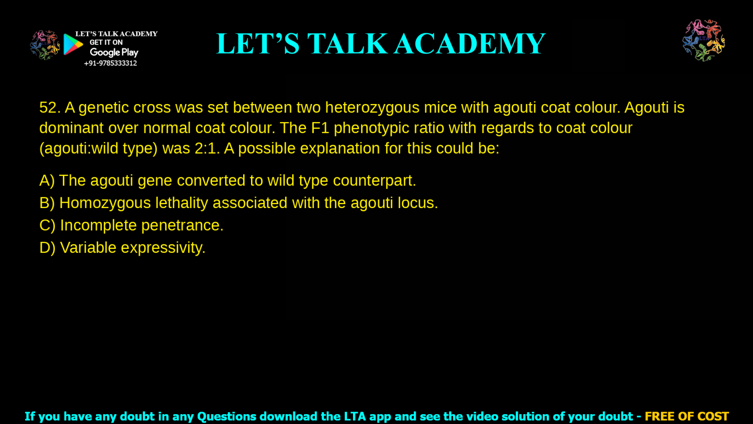 Agouti Coat Color Mice Genetic Cross - CSIR NET LIFE SCIENCE COACHING ...