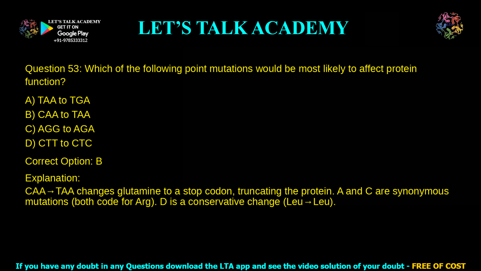 Which Point Mutation Most Affects Protein Function? - CSIR NET LIFE ...