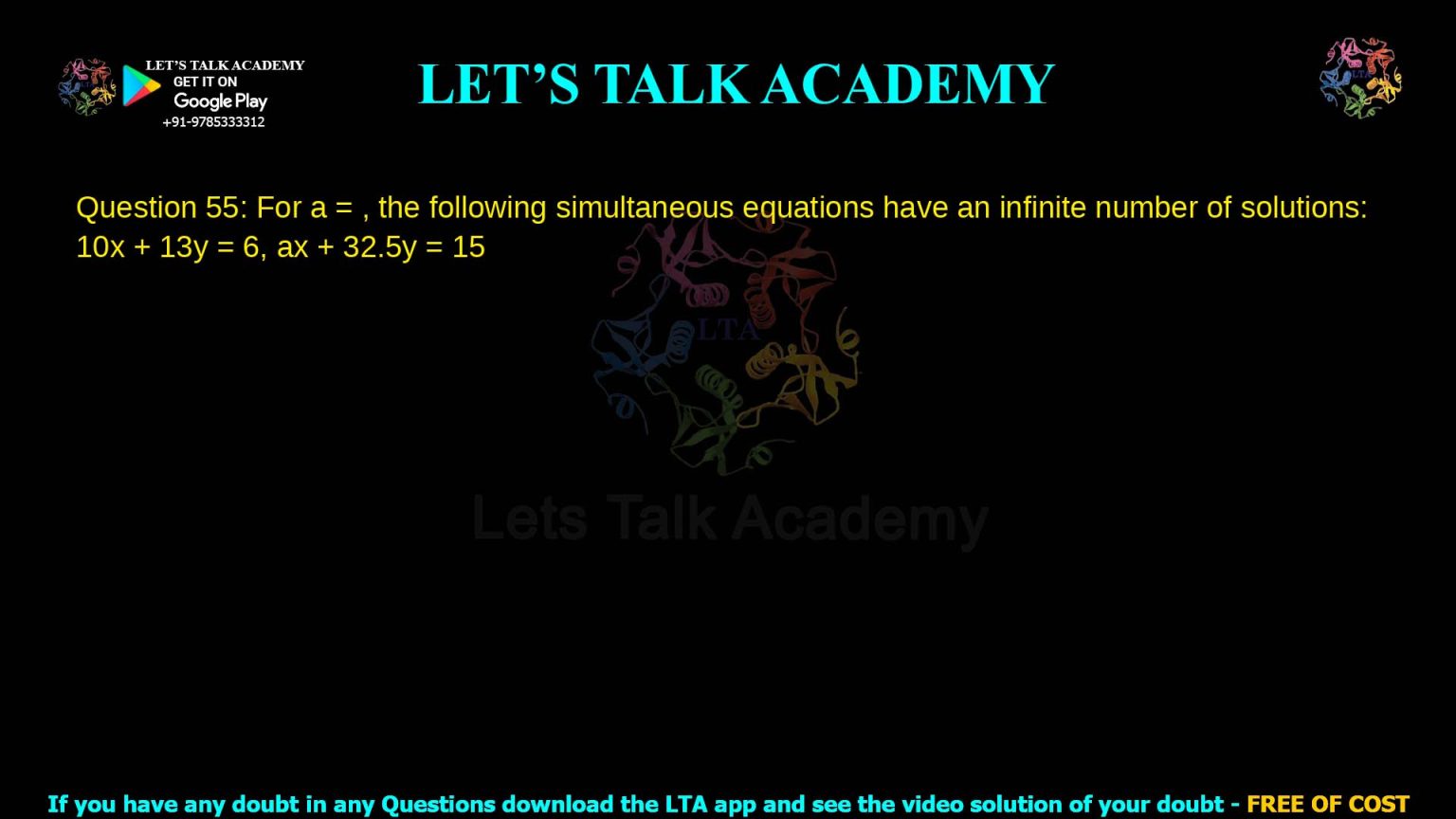 Infinite Solutions for Simultaneous Equations - CSIR NET LIFE SCIENCE ...