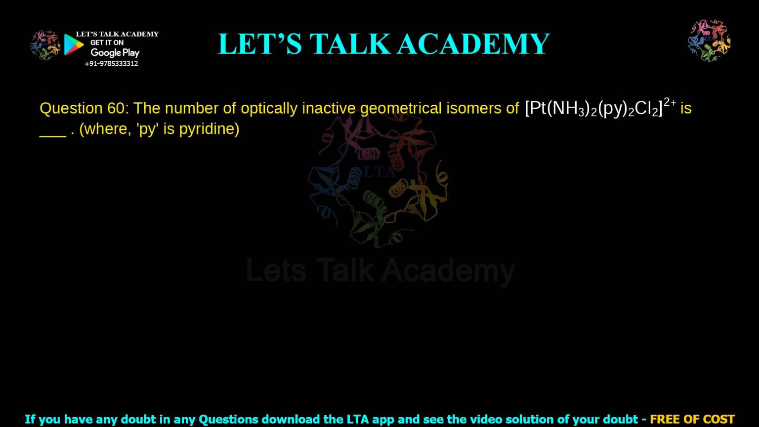Number of Optically Inactive Geometrical Isomers of [Pt(NH3)2(py)2Cl2]2 ...