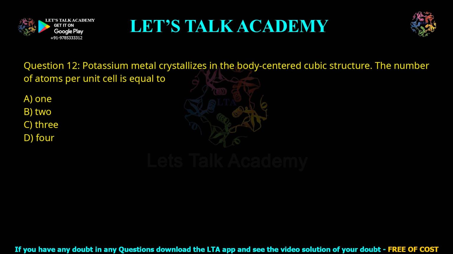 Potassium Metal Body-Centered Cubic Structure - CSIR NET LIFE SCIENCE ...