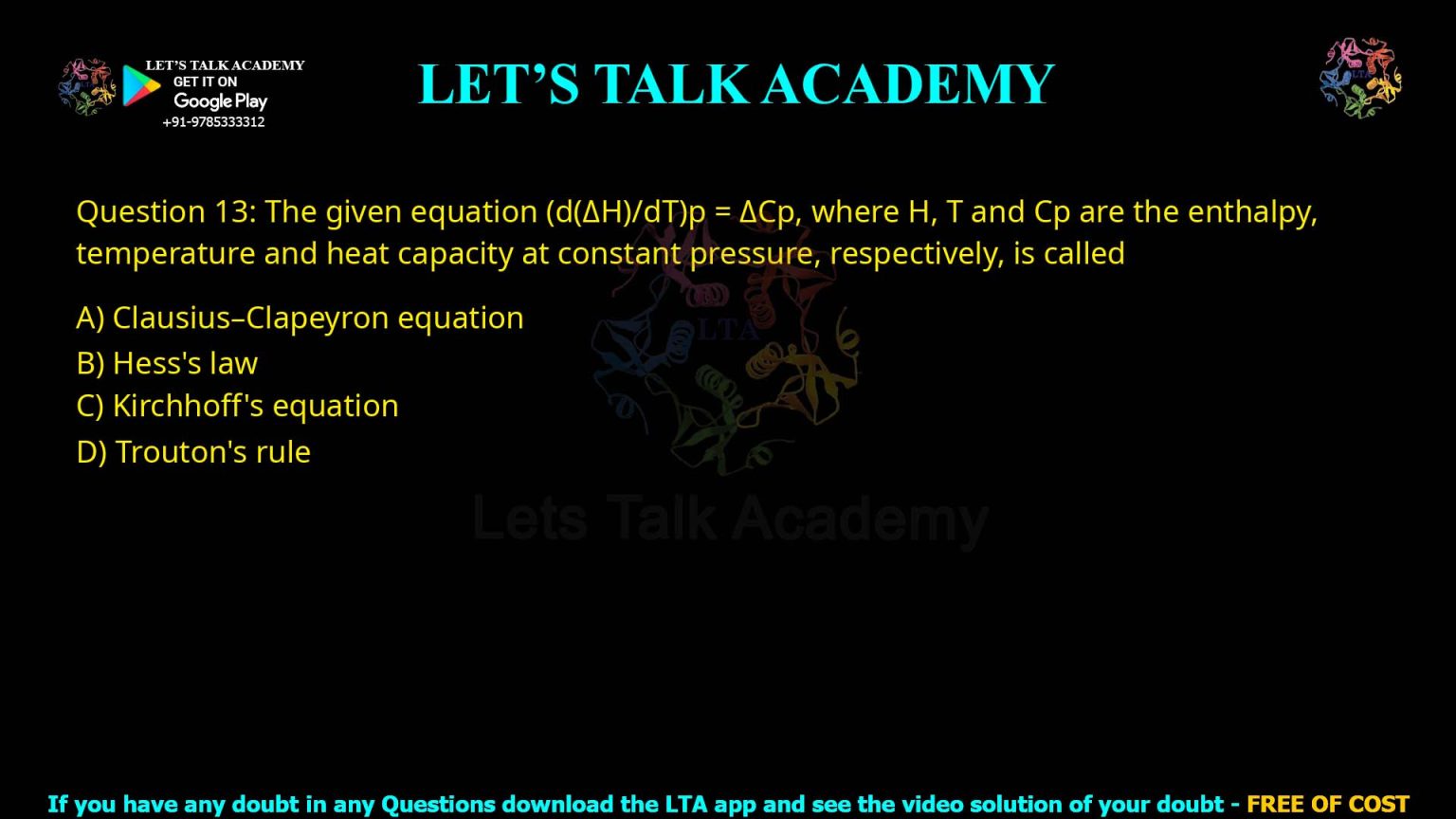 Relation Between Enthalpy and Heat Capacity - CSIR NET LIFE SCIENCE ...