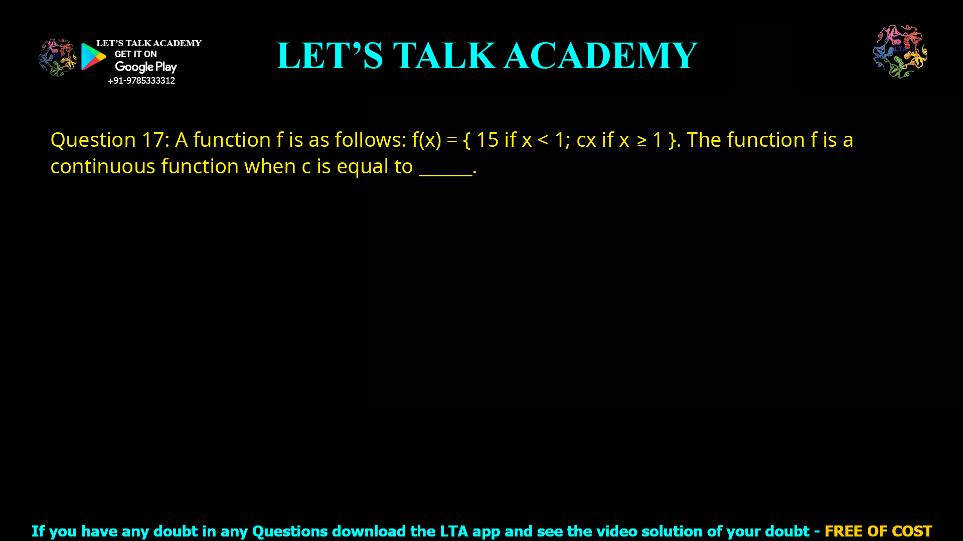 Continuous Function at x=1 - CSIR NET LIFE SCIENCE COACHING | NTA NET LIFE SCIENCE | CSIR LIFE ...
