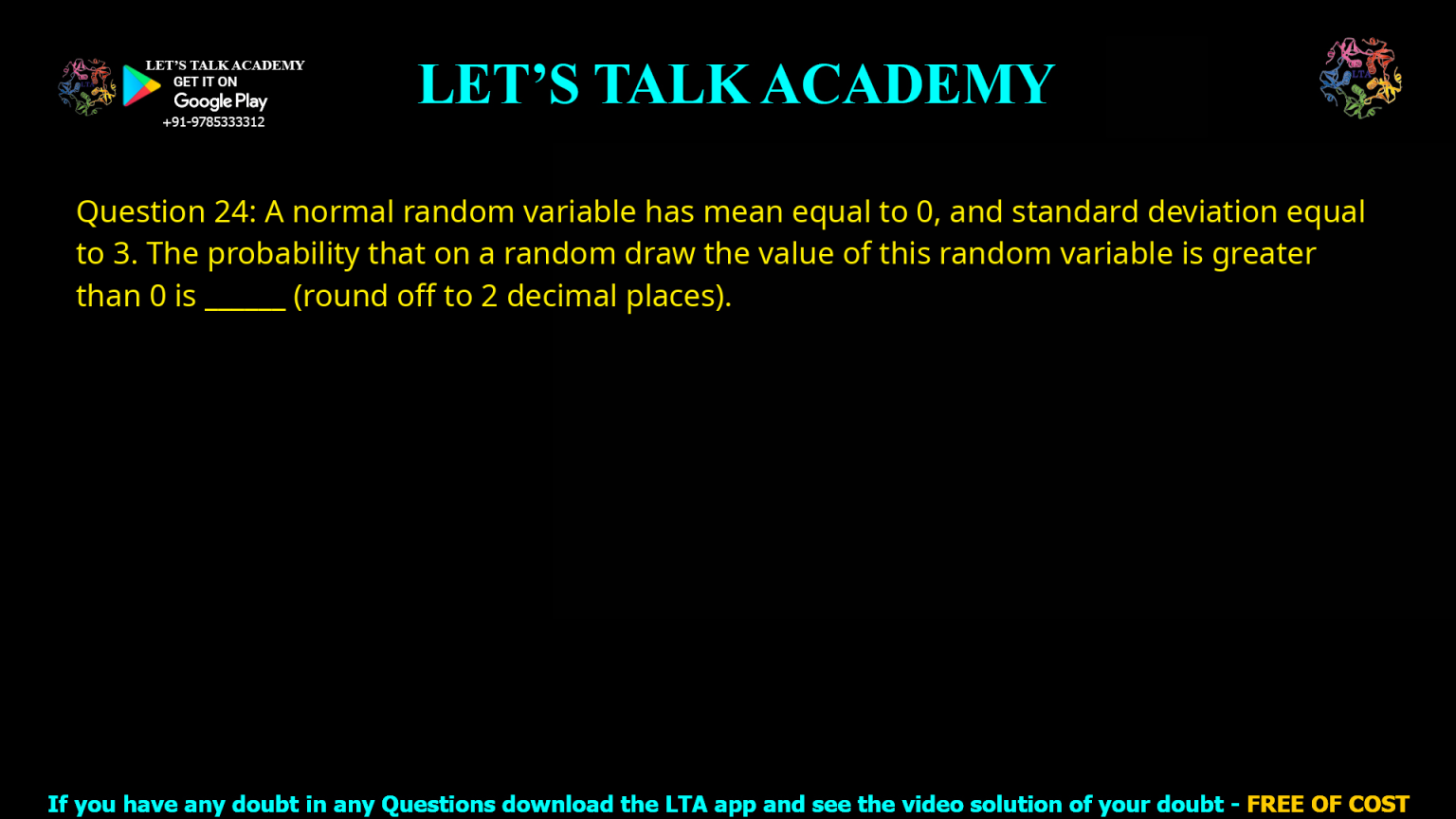 Normal Random Variable Probability Greater Than 0 - CSIR NET LIFE ...