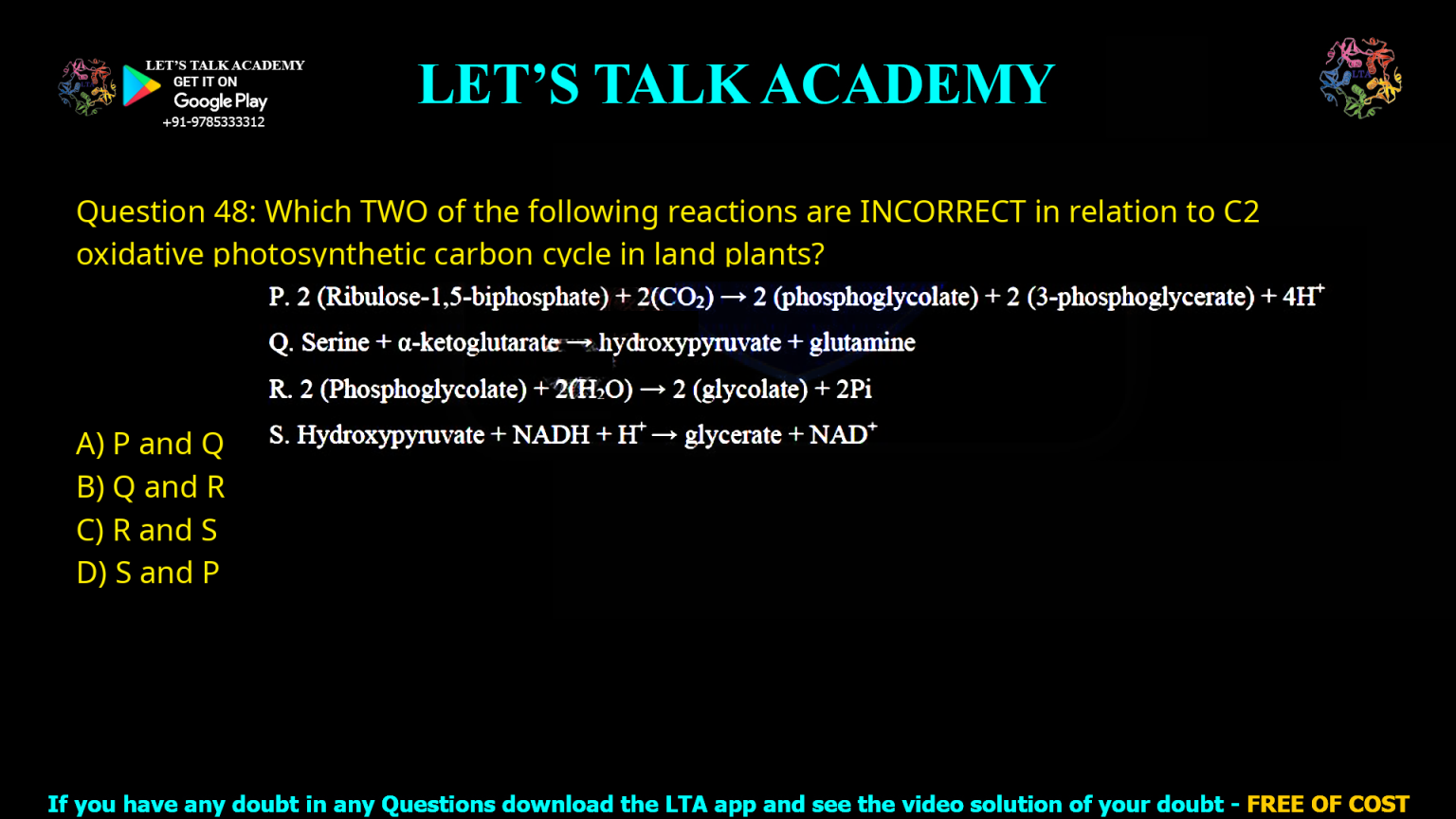 C2 Oxidative Photosynthetic Carbon Cycle - CSIR NET LIFE SCIENCE ...