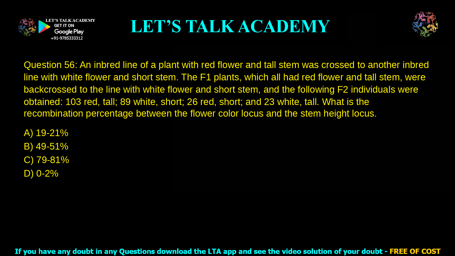 Recombination Frequency in Flower Color & Stem Height - CSIR NET LIFE ...