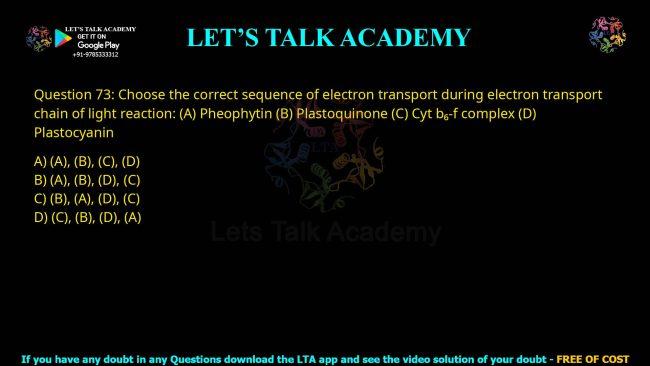 Electron Transport Chain Light Reaction Sequence - CSIR NET LIFE ...