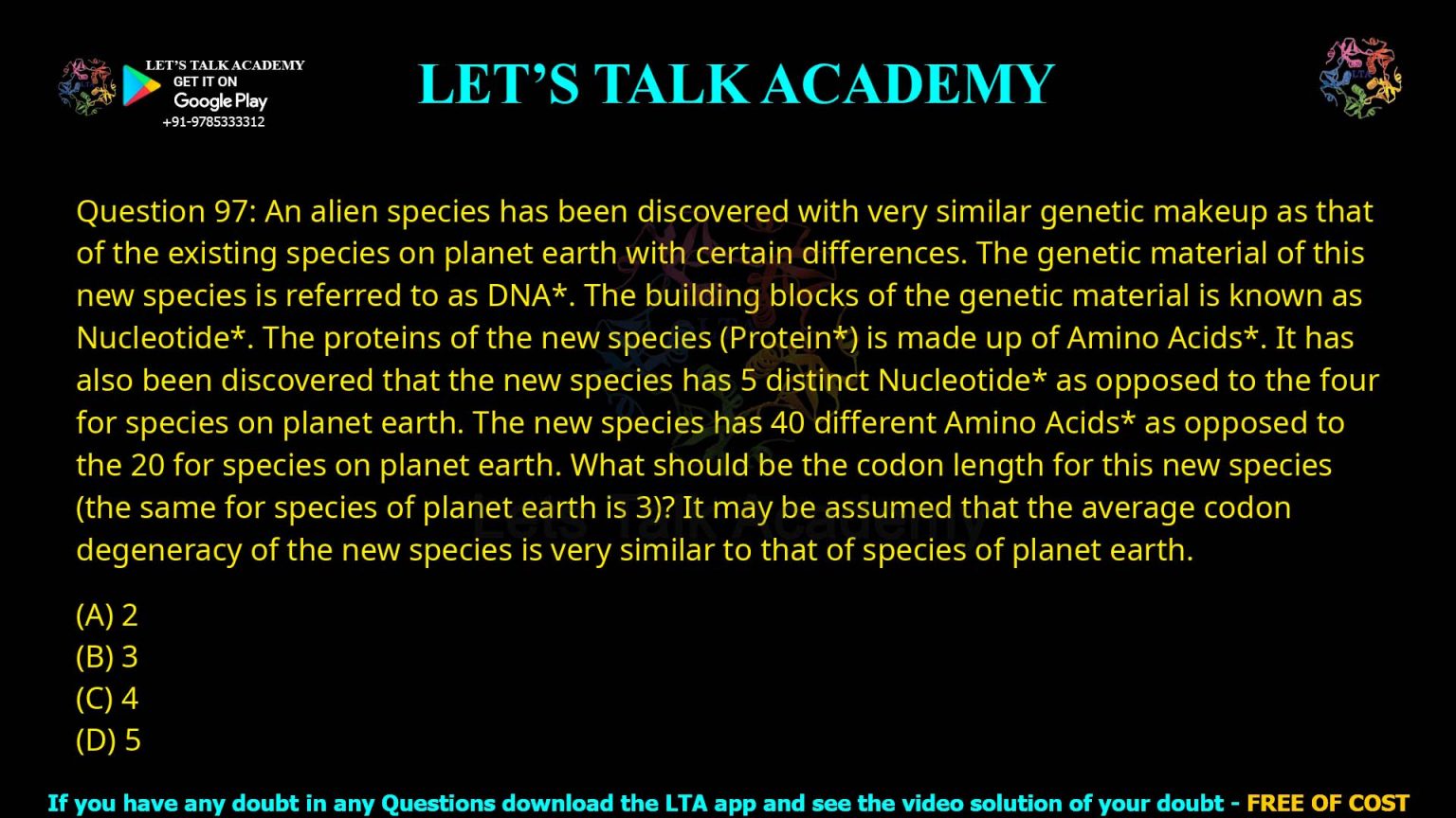 Alien Genetic Code: Codon Length Calculation - CSIR NET LIFE SCIENCE ...