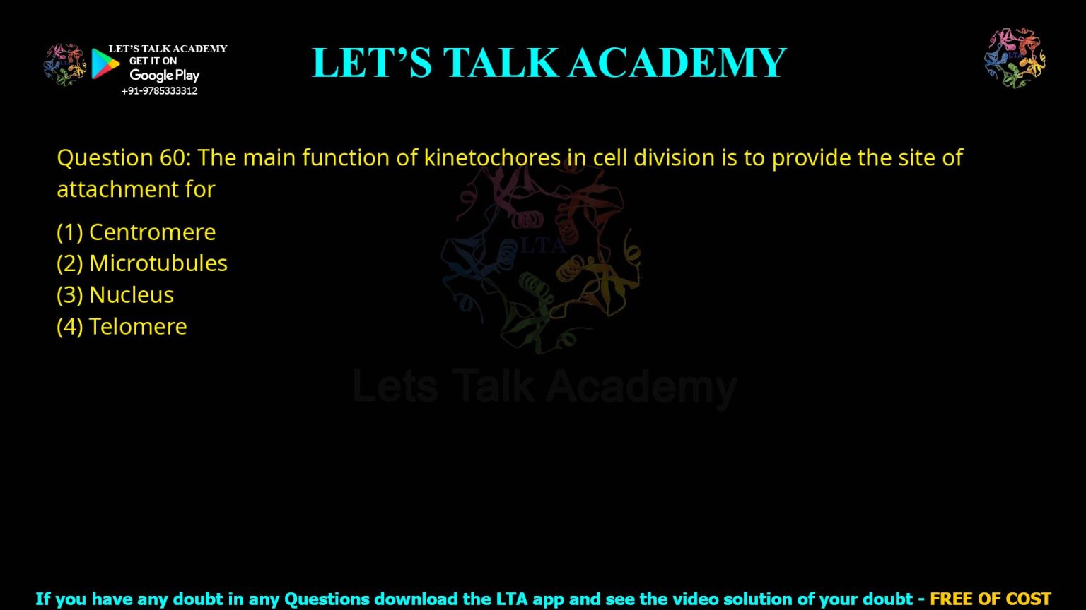 Main Function of Kinetochores - CSIR NET LIFE SCIENCE COACHING | NTA ...